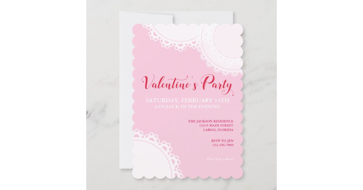 Valentine's Day Pink Doilies Party Invitation | Zazzle