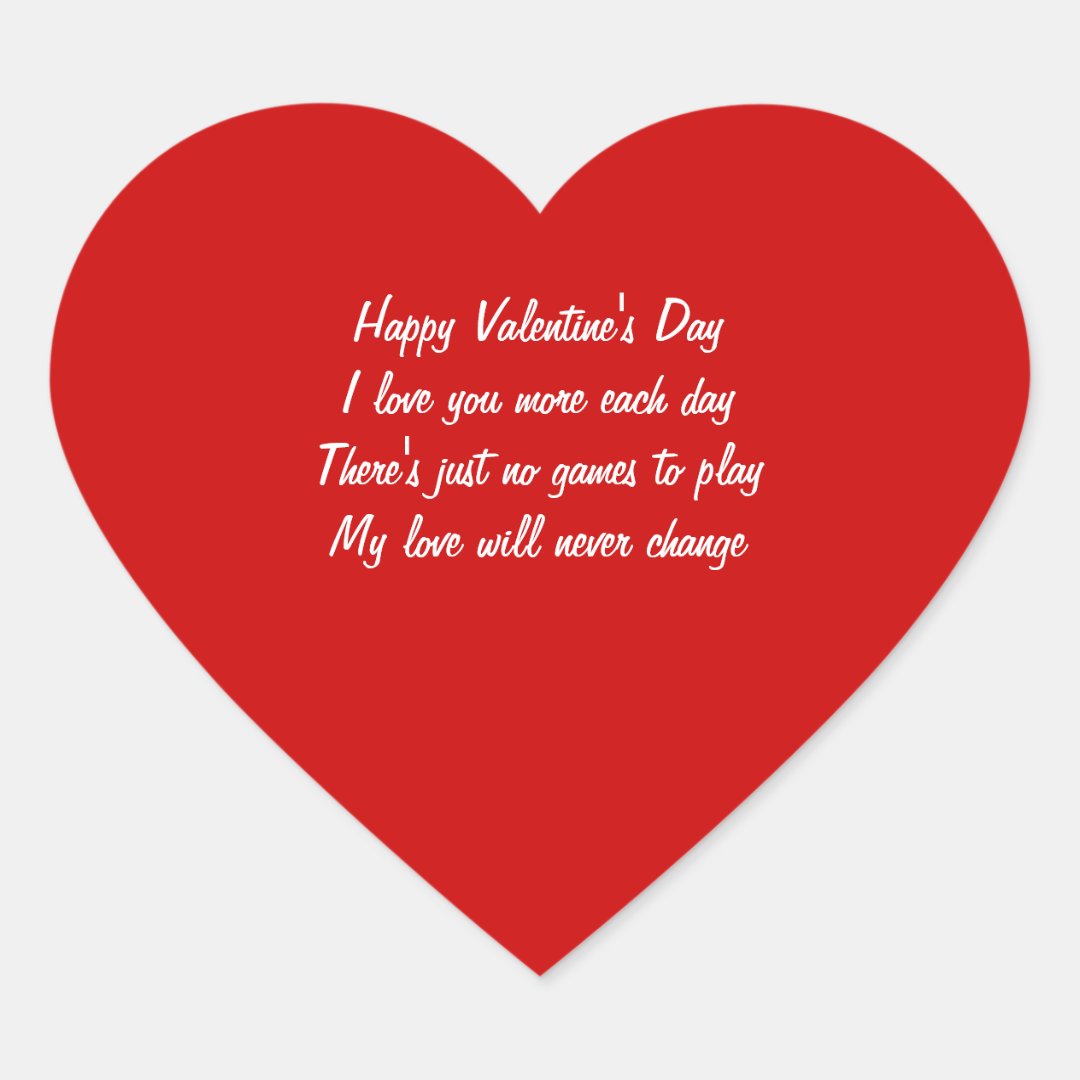 Valentine's day poem heart sticker | Zazzle