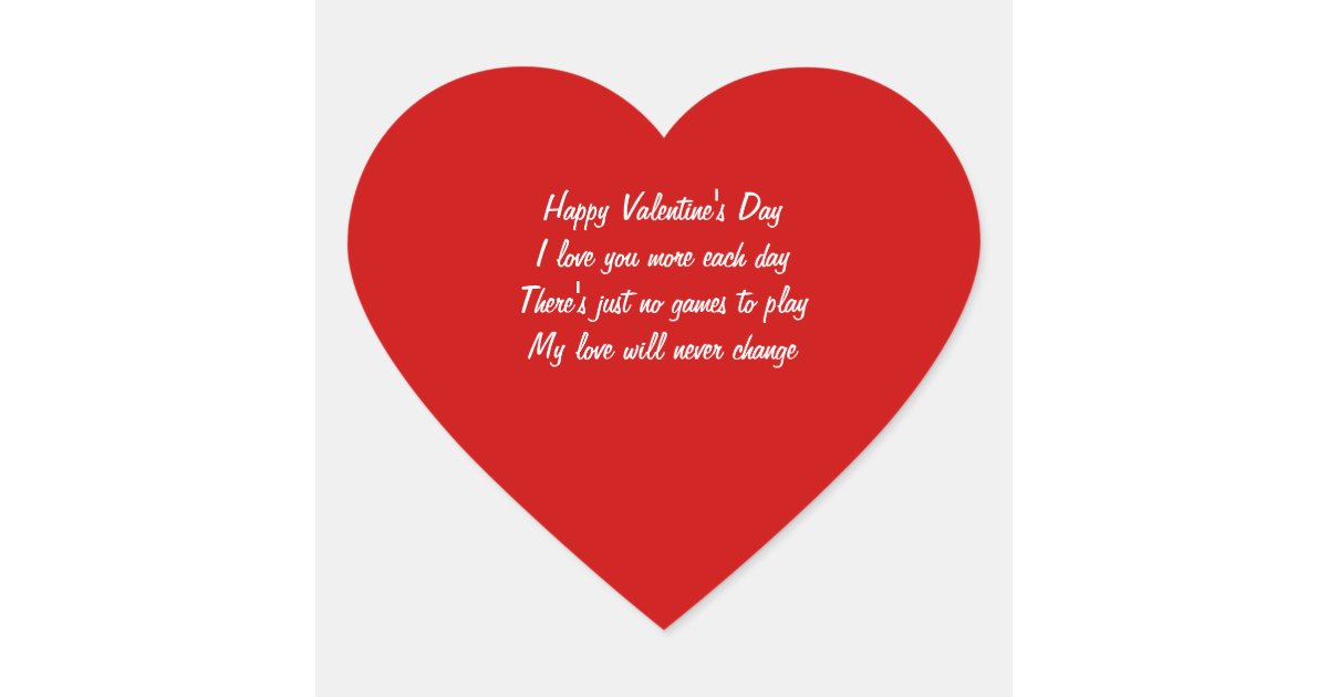 Valentine's day poem heart sticker | Zazzle