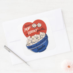 Valentines Day Popcorn Custom NAME Sticker Label | Zazzle