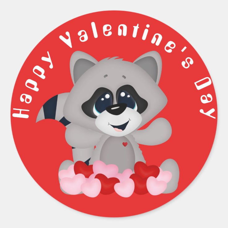 Valentine's Day raccoon and hearts sticker | Zazzle