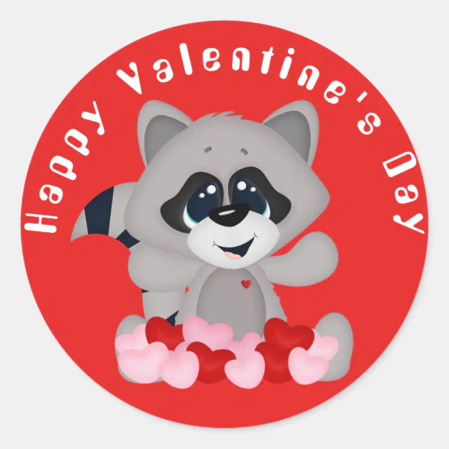 Valentine's Day raccoon and hearts sticker | Zazzle