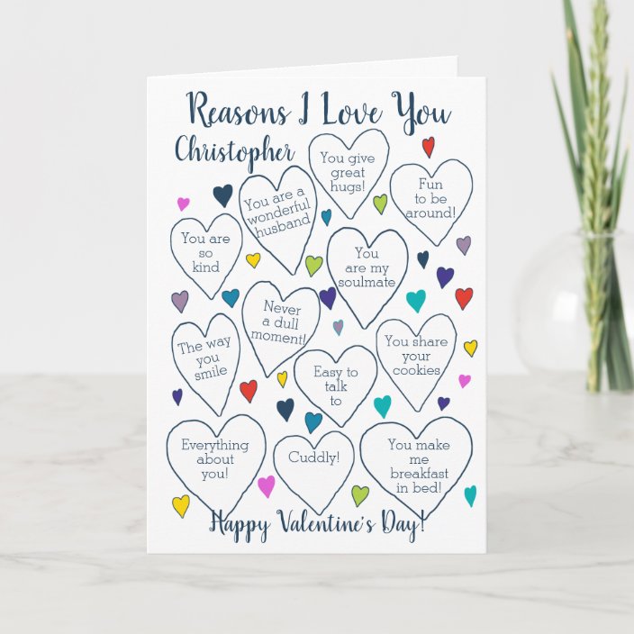 Valentine's Day Reasons I Love You Personalized Card | Zazzle.com