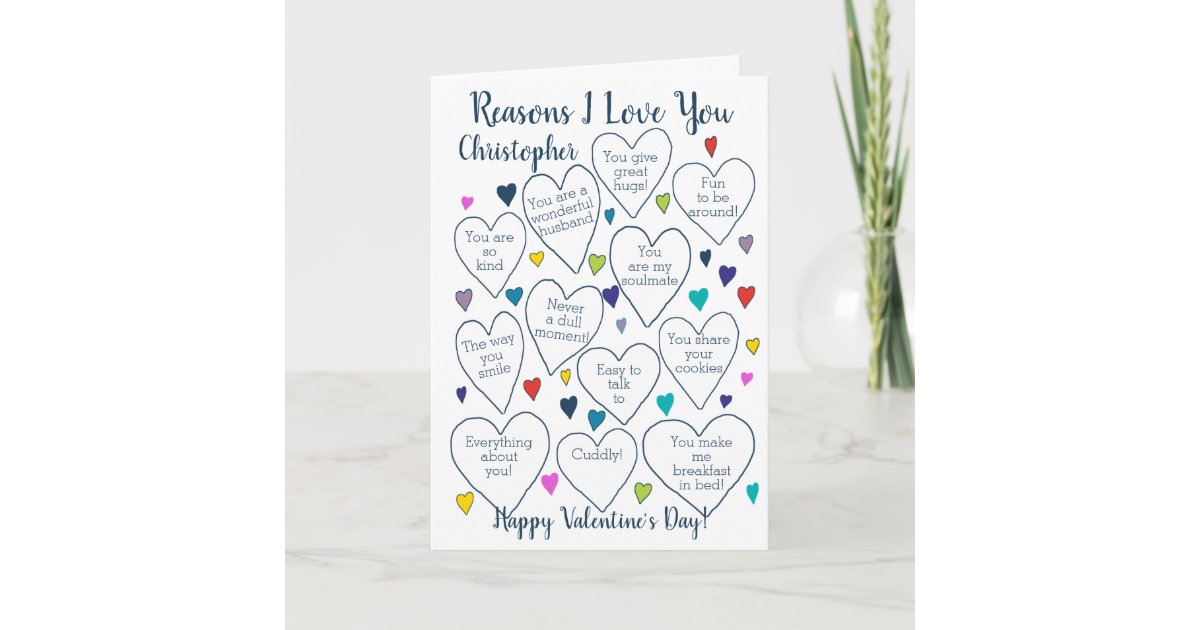 Valentine's Day Reasons I Love You Personalized Card | Zazzle