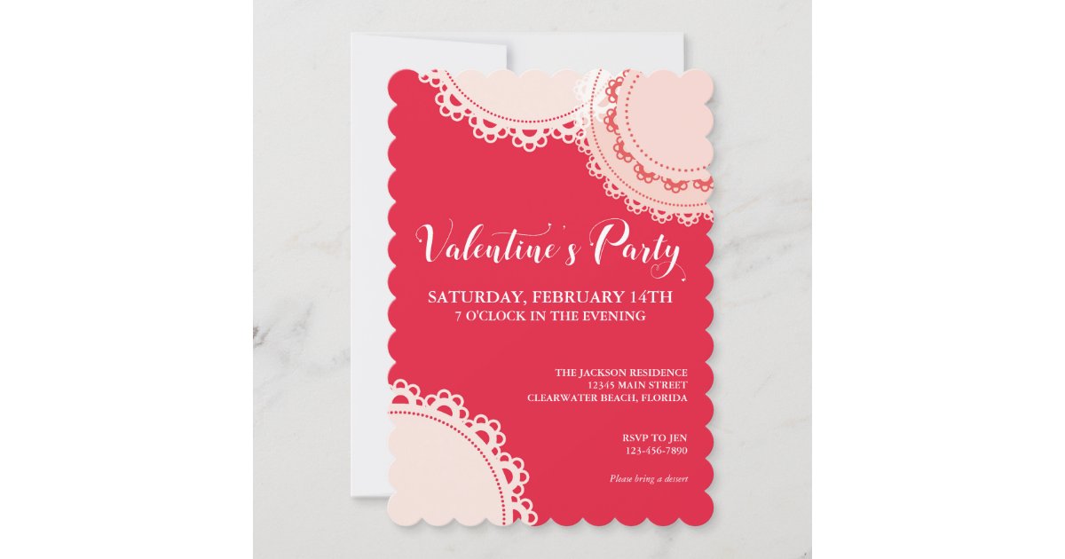 Valentine's Day Red White Doilies Party Invitation | Zazzle