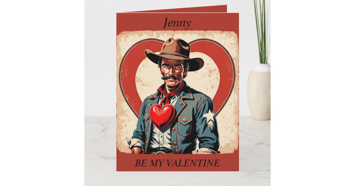 VALENTINE'S DAY Retro Cowboy editable Card | Zazzle