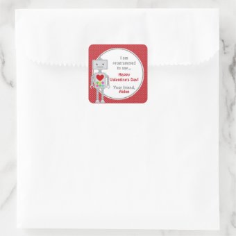 Valentine's Day Robot, Kids Personalized Valentine Square Sticker | Zazzle