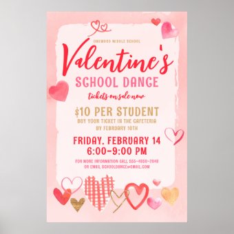 Valentine's Day School Dance Invitation Poster | Zazzle