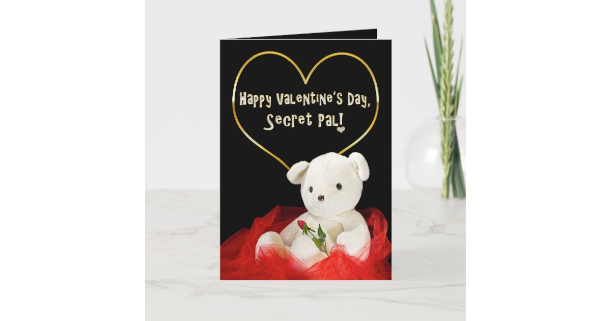 Valentine's Day - SECRET PAL- Teddy Bear/Red Rose Holiday Card | Zazzle