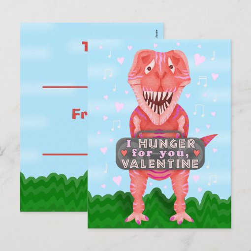 Valentine's Day T-Rex Dinosaur Cute Kids Classroom Holiday Postcard ...