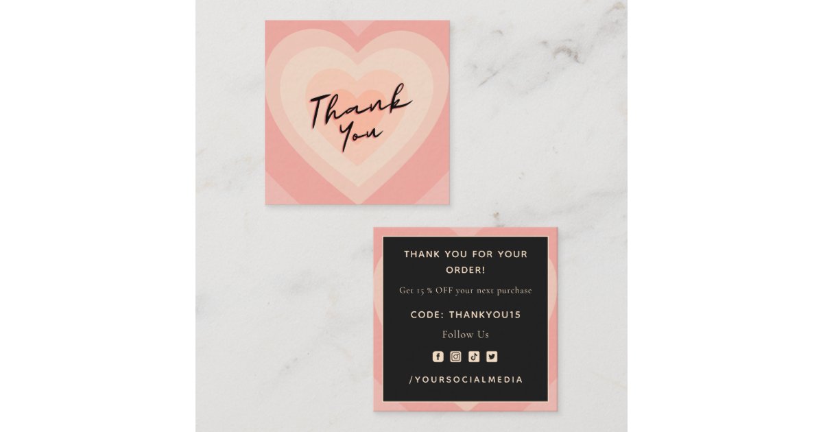 Valentine's Day Thank You Pink Heart Shapes Trendy Square Business Card ...