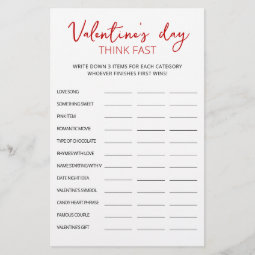 Valentine's day Think Fast, Think Quick party game | Zazzle