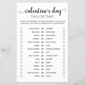 Valentine's day This or that Game Editable game | Zazzle