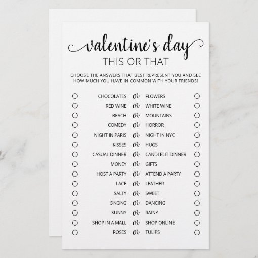 Valentine's day This or that Game Editable game | Zazzle