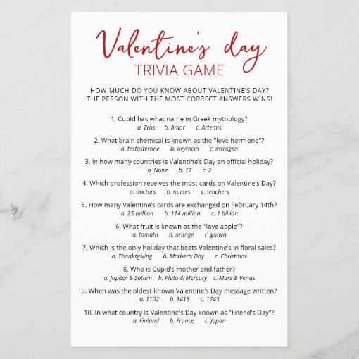 Valentine's day Trivia Game with Answers | Zazzle