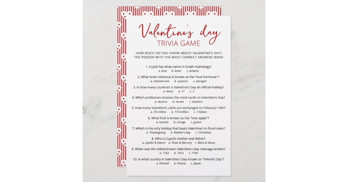 Valentine's day Trivia Game with Answers | Zazzle