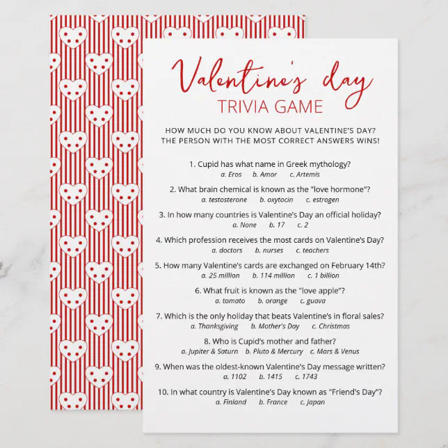 Valentine's day Trivia Game with Answers | Zazzle