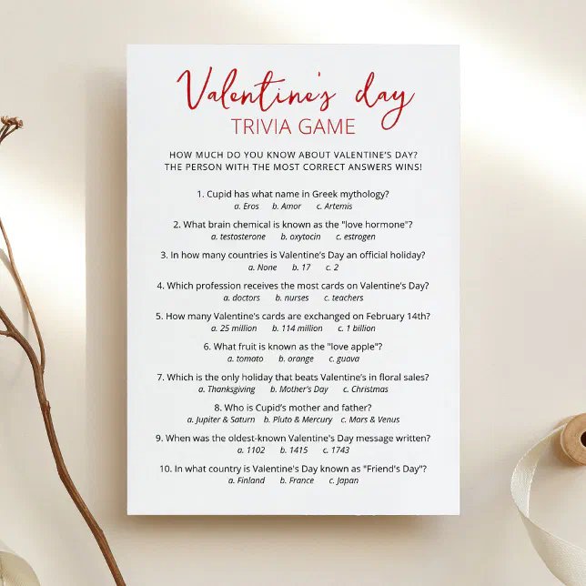 Valentine's day Trivia with Answers Game Card | Zazzle