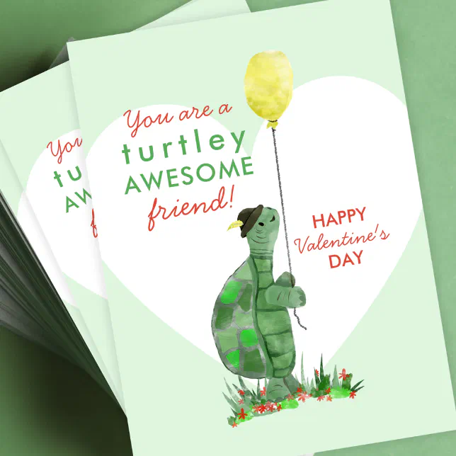 Valentine's Day Turtle Classroom Card Pack | Zazzle
