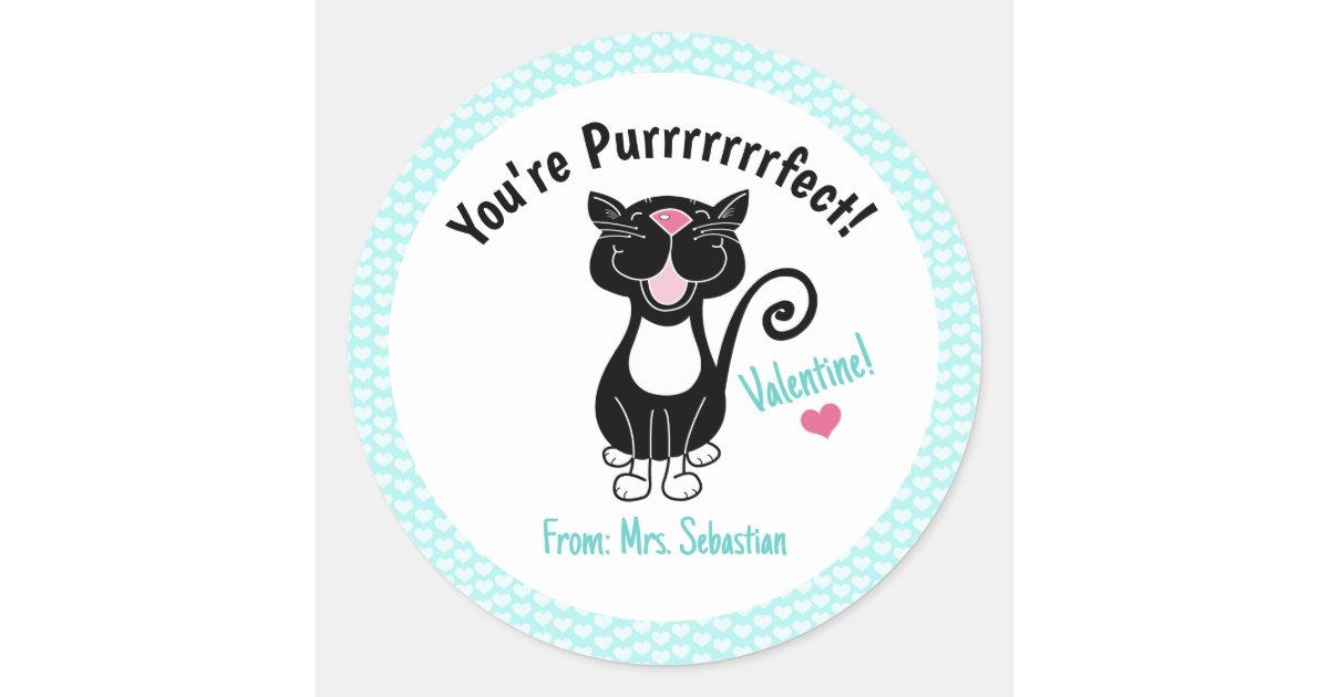 Valentine's Day Tuxedo Cat You're Purrfect Kids Classic Round Sticker ...