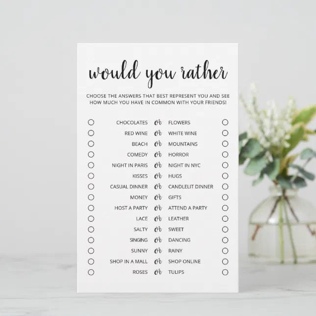 Valentine's day Would You Rather Editable game | Zazzle