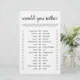 Valentine's day Would You Rather Editable game | Zazzle