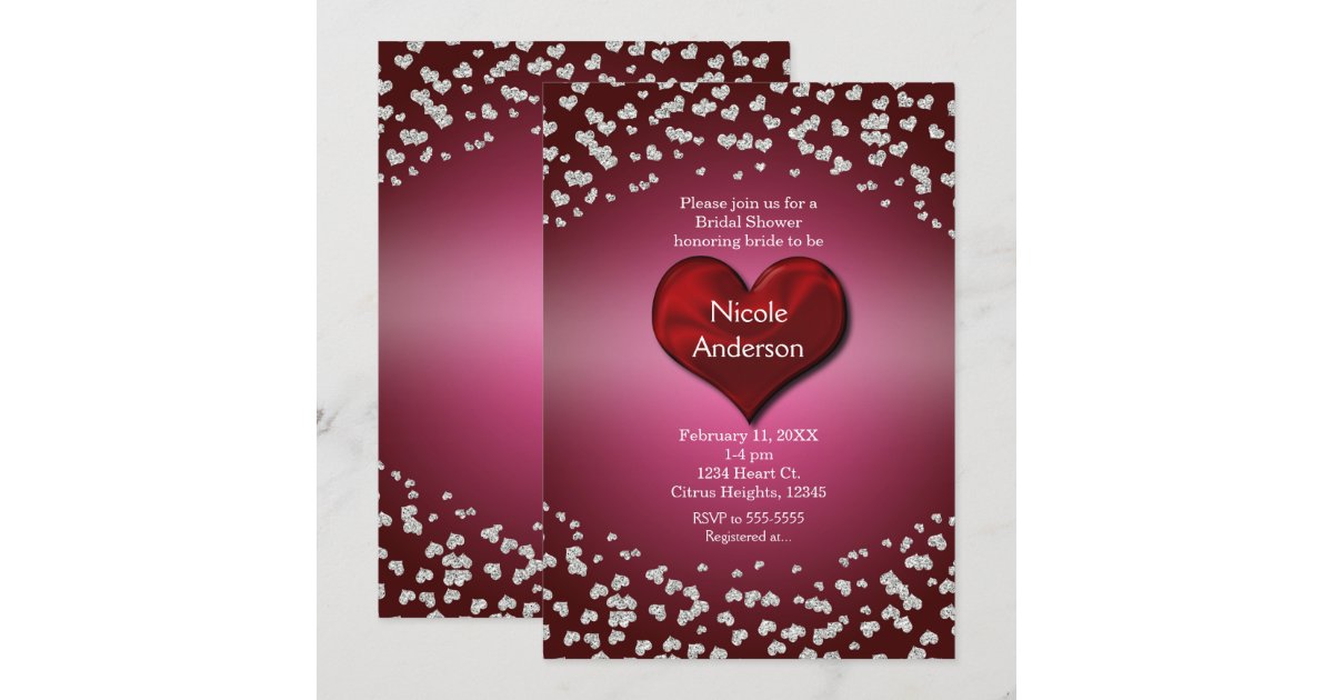 Valentine's Event Birthday Party Silver Hearts Invitation | Zazzle