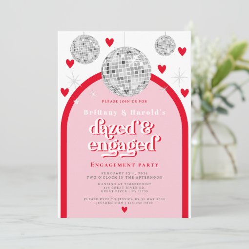 Valentines Heart Retro Disco Engagement photo Invitation | Zazzle