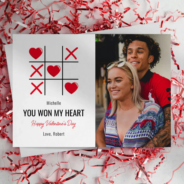 Valentines Hearts and Crosses Photo Card | Zazzle