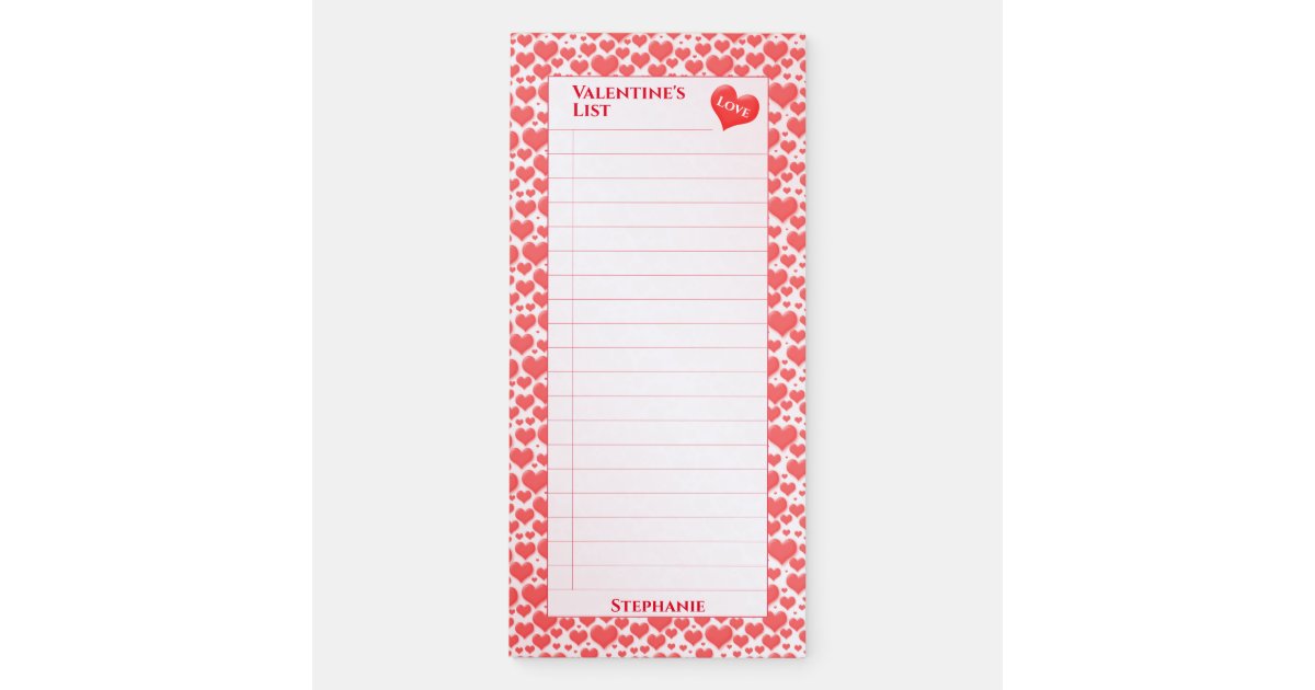 Valentine's List | Red Floating Hearts Pattern Magnetic Notepad | Zazzle