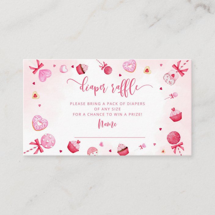Valentines pink heart diaper raffle ticket enclosure card | Zazzle.com