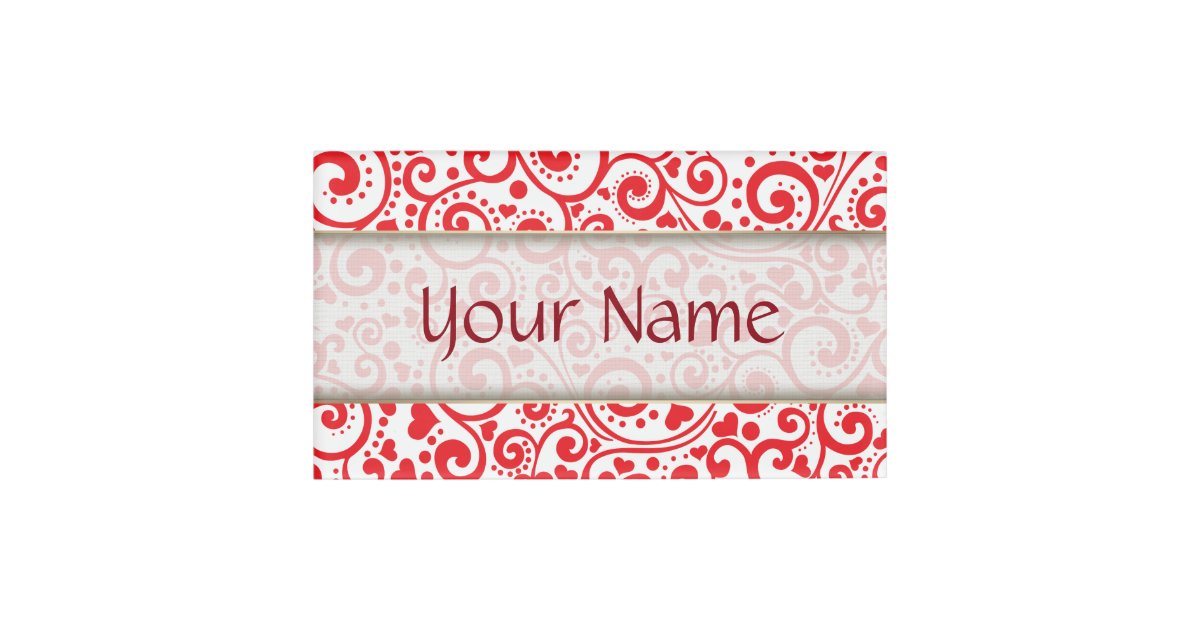 Valentines - Red Hearts and Swirls Seamless Name Tag | Zazzle
