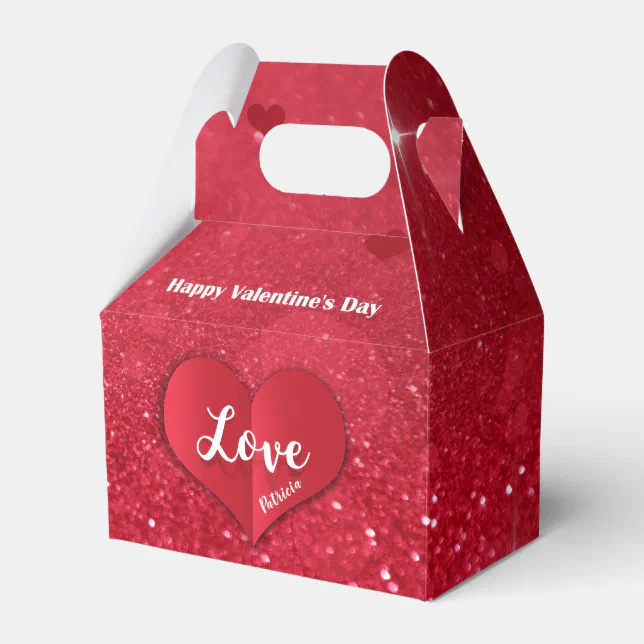 Valentines Red Paper Heart Glitter Favor Box Gable | Zazzle