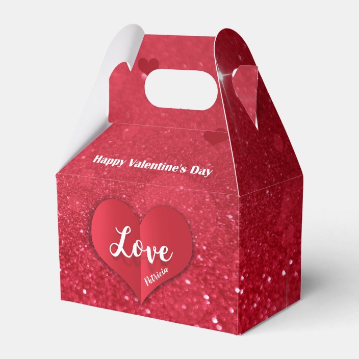 Valentines Red Paper Heart Glitter Favor Box Gable | Zazzle.com