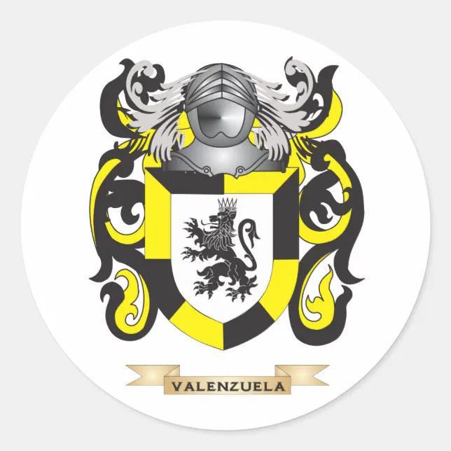 Valenzuela Family Crest (Coat of Arms) Classic Round Sticker | Zazzle