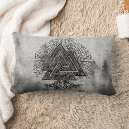 Valknut and Tree of Life Yggdrasil Lumbar Pillow | Zazzle