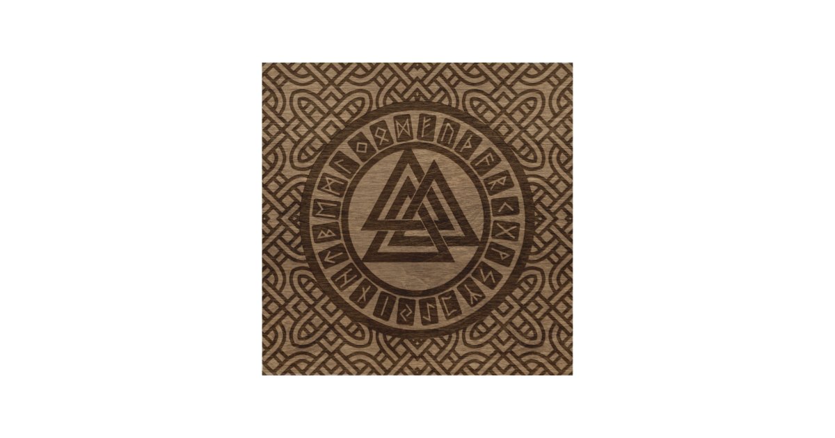 Valknut Symbol and Runes on Celtic Pattern on Wood Wall Art | Zazzle