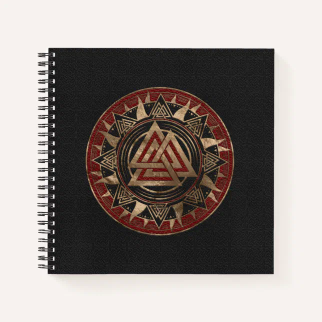 Valknut Symbol Black and Red Leather and gold Notebook | Zazzle