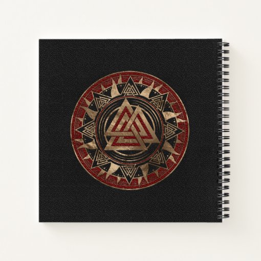 Valknut Symbol Black and Red Leather and gold Notebook | Zazzle