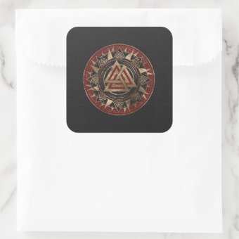 Valknut Symbol Black and Red Leather and gold Square Sticker | Zazzle