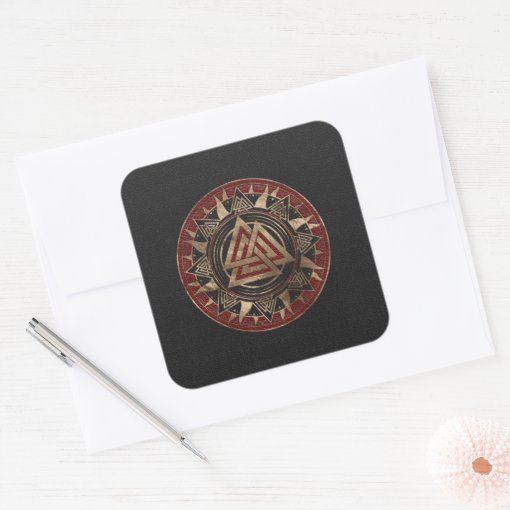 Valknut Symbol Black and Red Leather and gold Square Sticker | Zazzle