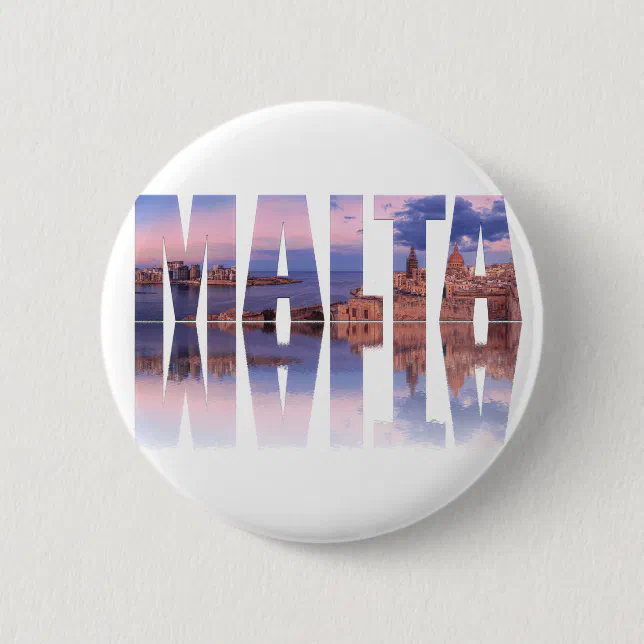 Valletta old town and harbor Malta text reflection Button | Zazzle