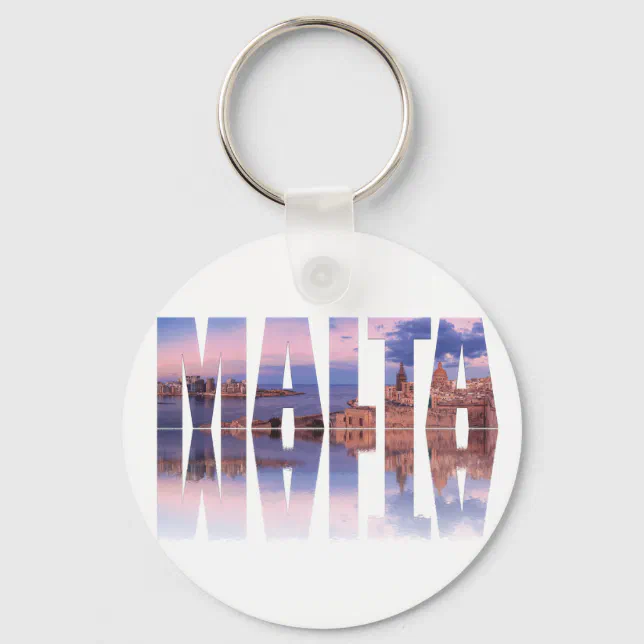 Valletta old town and harbor Malta text reflection Keychain | Zazzle