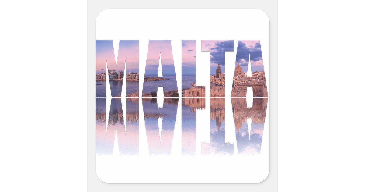 Valletta old town and harbor Malta text reflection Square Sticker | Zazzle