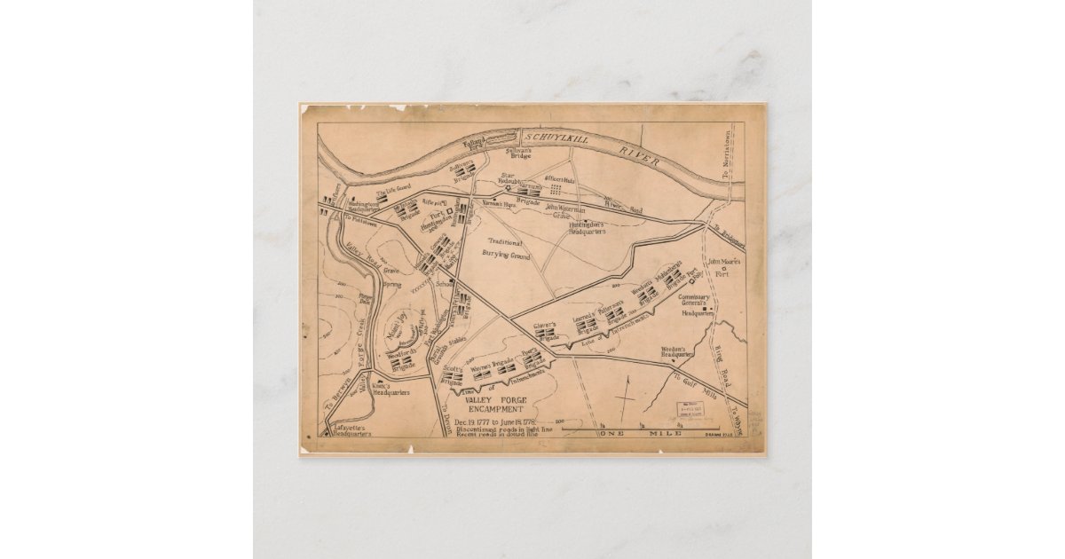 Valley Forge Encampment Map (Dec. 1777-June 1778) Postcard | Zazzle