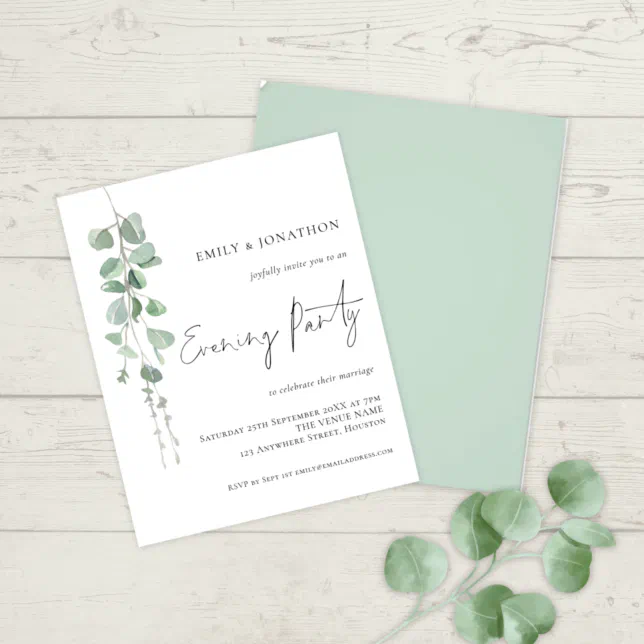 Value Eucalyptus Wedding Evening Party Invitation Flyer | Zazzle