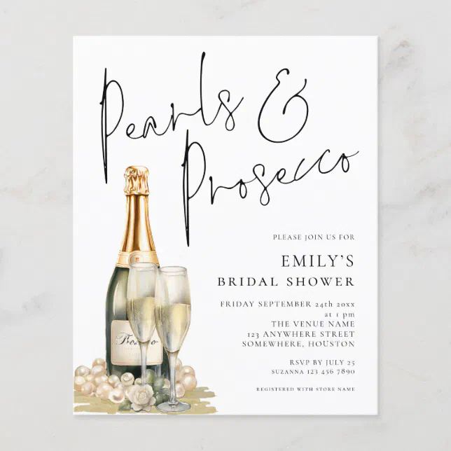 Value Pearls Prosecco Glass Bridal Shower Invite Flyer | Zazzle