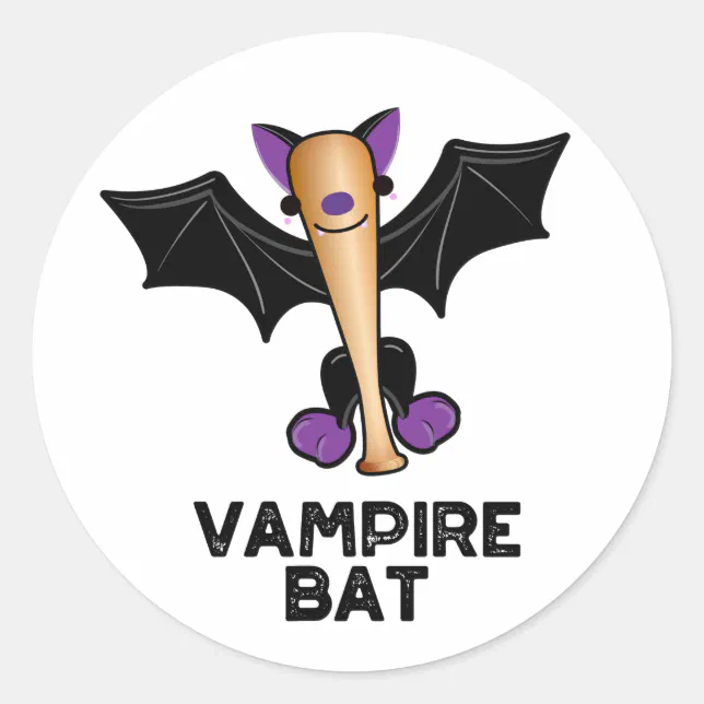 Vampire Bat Funny Baseball Pun Classic Round Sticker | Zazzle