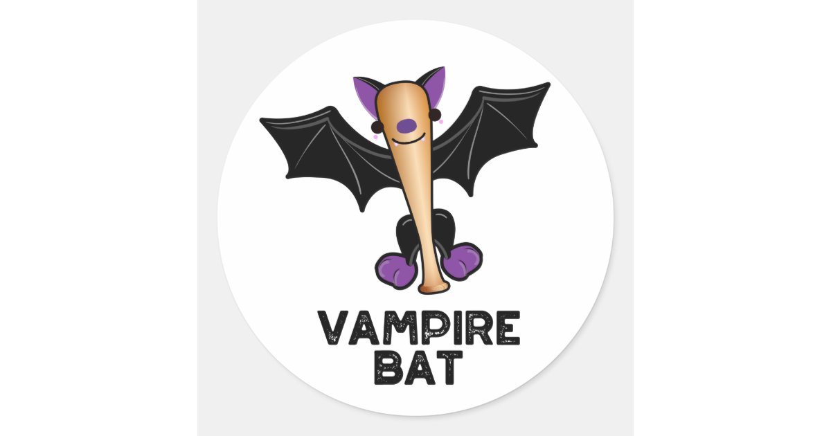 Vampire Bat Funny Baseball Pun Classic Round Sticker | Zazzle
