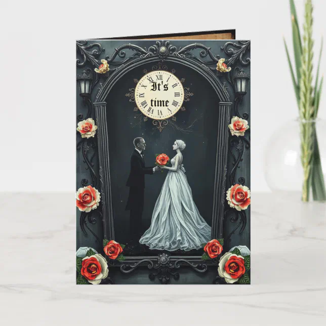 Vampire Couple Clock Gothic Wedding Invitation | Zazzle